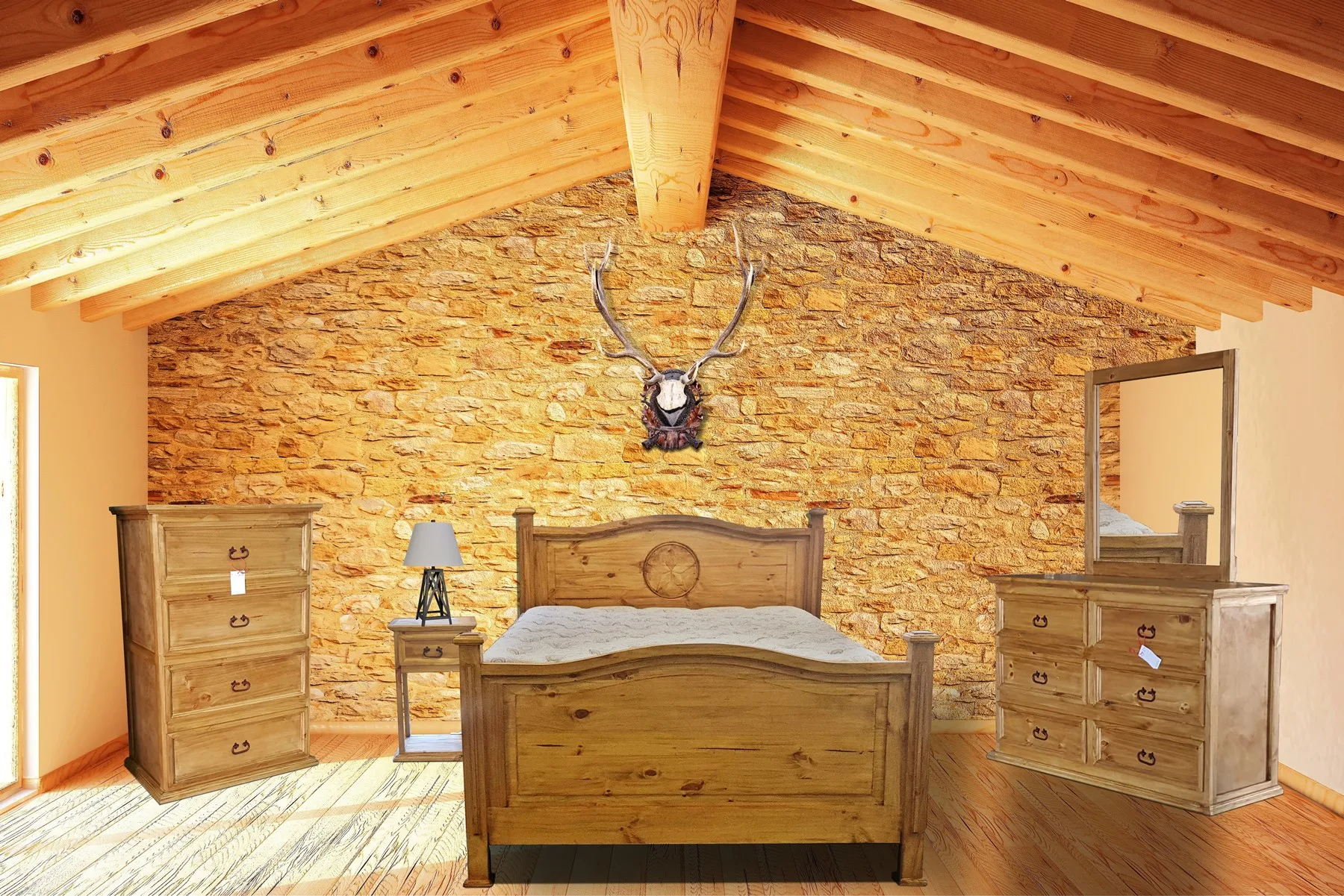 Rustic Honey Promo W/ Star Bedroom Set | Fine Home Furniture